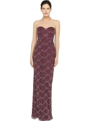 Theia Tessa Strapless Beaded Gown - Oxblood