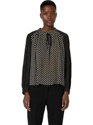 Gerard Darel Arielle Tie Neck Polka Dot Blouse - Black