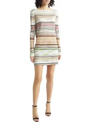 Missoni Flame Space Dye Stripe Minidress - Green Brown Tones