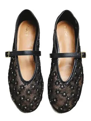 Maeve Embroidered Mesh Ballet Flats - Black