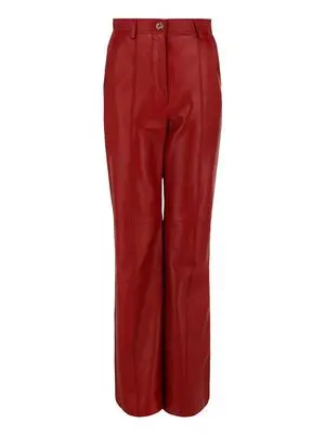 Gucci Leather Pleated Flare Pants - Red