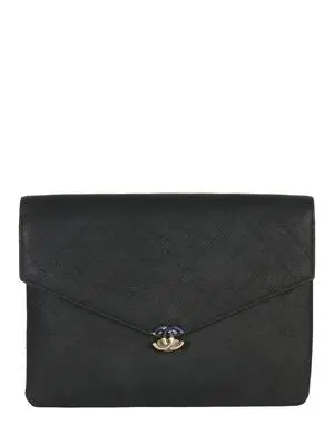 Chanel Quilted Caviar Thread Around Cc Envelope Pouch - Black