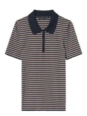 NILI LOTAN Gemmatta Striped Polo - Dark Navy/brown Stripe