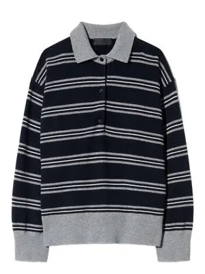 NILI LOTAN Galvez Stripe Cashmere Polo - Dark Navy/grey Stripe