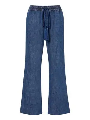 Valentino Garavani Cotton Chambray Wide-leg Pants - Blue