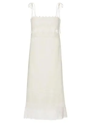 VALENTINO Lace-Trimmed Linen Midi Dress