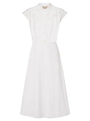 Valentino Garavani Guipure Lace-trimmed Cotton Midi Dress - White