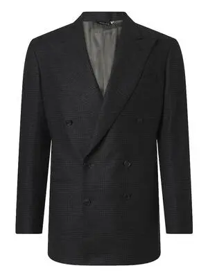 SAMAN AMEL Prince Of Wales Check Wool Flannel Blazer - Blue