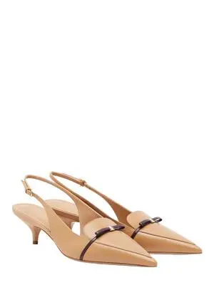 FERRAGAMO Bow-detail Leather Slingback Pumps - Beige