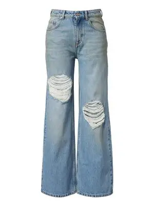 AREA Distressed Embellished Wide-leg Jeans - Blue