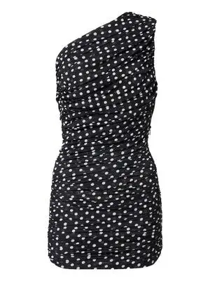 Patou Polka-dot One-shoulder Mini Dress - Blue