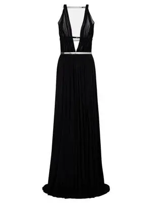 ALAÏA Leather-Trimmed Draped Gown