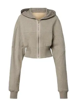 Rick Owens Cropped Cotton-blend Jersey Hoodie - Grey