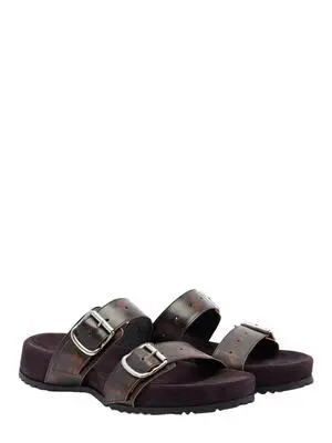 Dries Van Noten Leather And Suede Slides - Brown