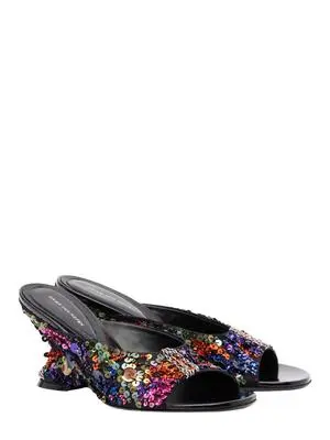 Dries Van Noten 75 Sequined Leather Wedge Mules - Multicoloured