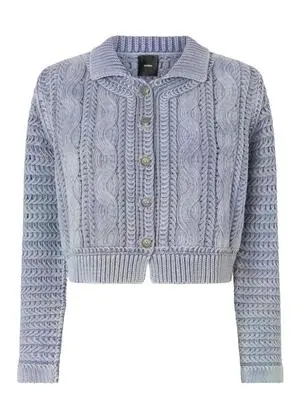 Pinko Cropped Cable-knit Button Cardigan - Blue