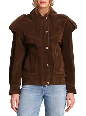 Avec Les Filles Suede Bomber Jacket - Chocolate