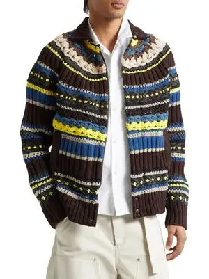 Sacai Mix Knit Cardigan - Brown