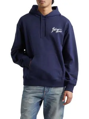 Balmain Paris Brush Logo Fleece Hoodie - Siv Navy/white