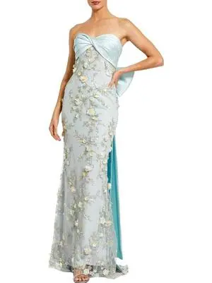 Mac Duggal Strapless Embellished Gown With Bow - Blue