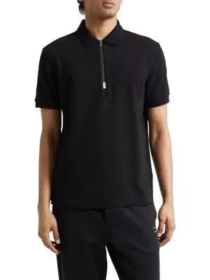 Moncler Cotton Pique Zip Polo - Black