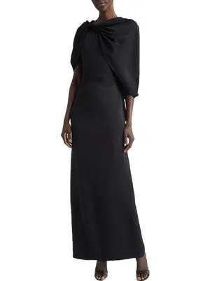 Oscar De La Renta Drape Sleeve Stretch Cady Column Gown - Black