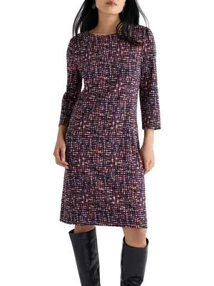 SEASALT CORNWALL Long Sleeve Stretch Organic Cotton Dress - Inky Weave Beetroot