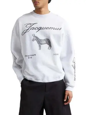 Jacquemus Le Sweatshirt Âne Embroidered Fleece Sweatshirt - Donkey Jacquard Grey