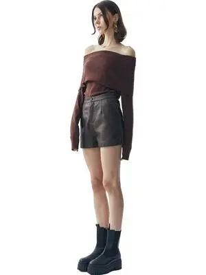 ATS Wren Faux Leather Shorts - Brown