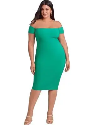 S3 APPAREL Sculpting Shapewear Off The Shoulder Midi Dress - Jade