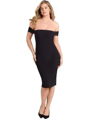 S3 APPAREL Sculpting Shapewear Off The Shoulder Midi Dress - Onyx Black