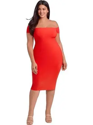 S3 APPAREL Sculpting Shapewear Off The Shoulder Midi Dress - Scarlet
