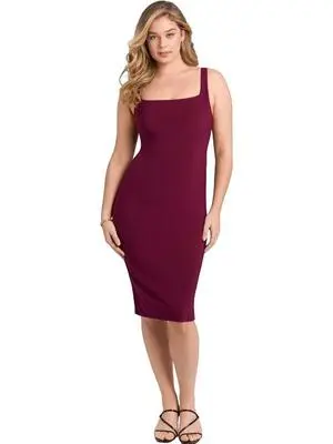 S3 APPAREL Sculpting Shapewear Square Neck Tank Midi Dress - Cherry Mocha