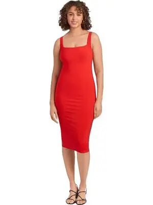 S3 APPAREL Sculpting Shapewear Square Neck Tank Midi Dress - Scarlet