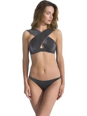 NESSI BYRD Gilded Shimmer Criss-cross Bikini Set - Grey