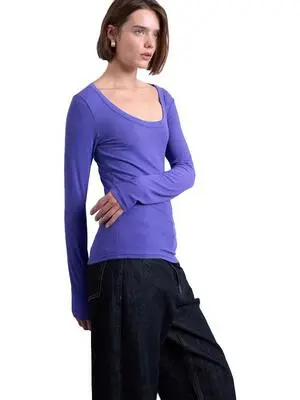 Topshop Scoop Neck Long Sleeve Rib Top - Purple
