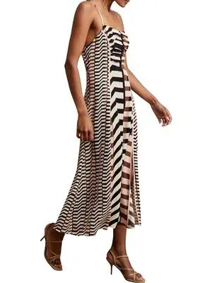 REISS Georgie Stripe Midi Dress - Black/brown