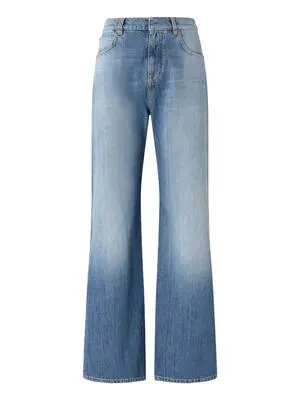 Pinko Wide Leg Jeans With Faded Wash - Sky Blue
