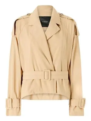 Pinko Short Cotton Trench Coat With Belt - Beige