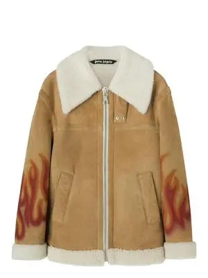 Palm Angels Burning Shearling Jacket - Tan