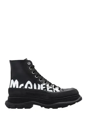 Alexander McQueen Tread Slick Graffiti Logo Boots - Black