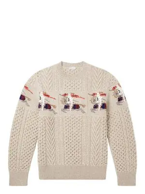 Burberry Logo-intarsia Cable-knit Wool And Cashmere-blend Sweater - Neutrals