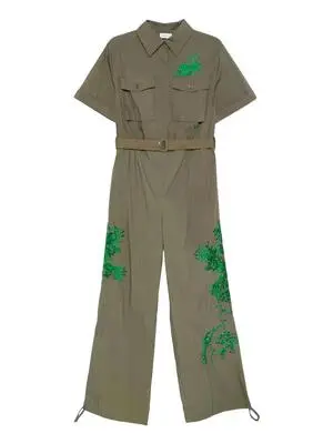P.a.r.o.s.h Floral Embroidered Belted Trousers - Green