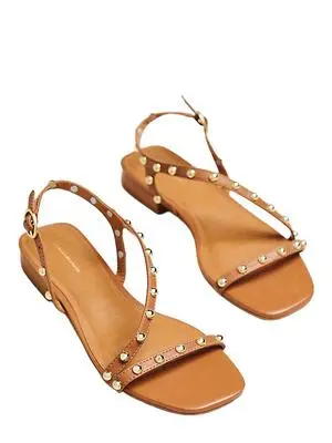Anthropologie Strappy Studded Flats - Tan