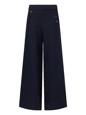 ME+EM Button-front Wide-leg Woven Trousers - Navy