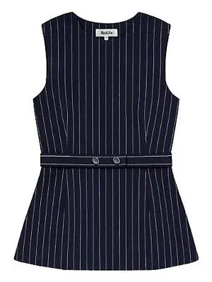 RO&ZO Pinstripe Long-line Woven Top - Navy