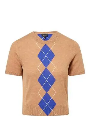 ME+EM Argyle Knit Merino Wool-blend Top - Camel/deep Blue