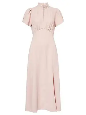 ME+EM Contrast-stitch High-neck Woven Midi Dress - Smoke Pink
