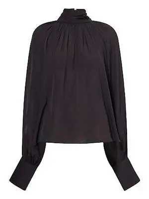 ANINE BING Anne High-neck Woven Top - Black
