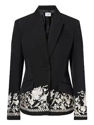 Erdem Floral-embroidered Tailored Wool Blazer - Black